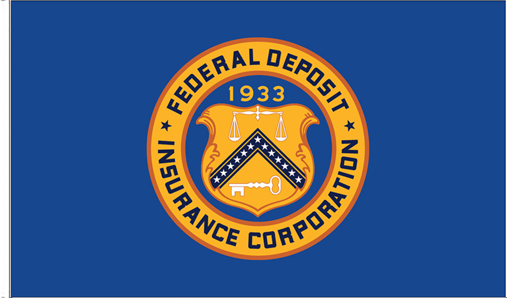 FDIC (Federal Deposit Insurance Corporation) flags are digitally ...